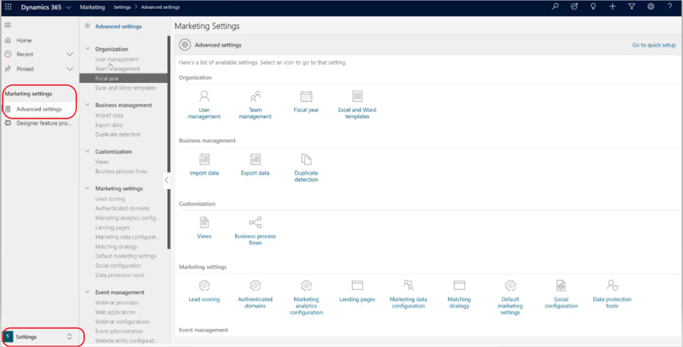 Unable To See The Advanced Settings Under Marketing Settings In Dynamics 365 Marketing Trial